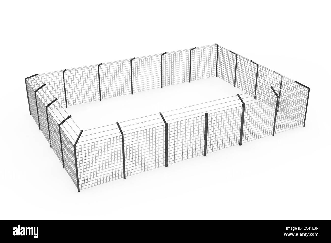 Prison Jail Fence as Security Perimeter on a white background. 3d ...
