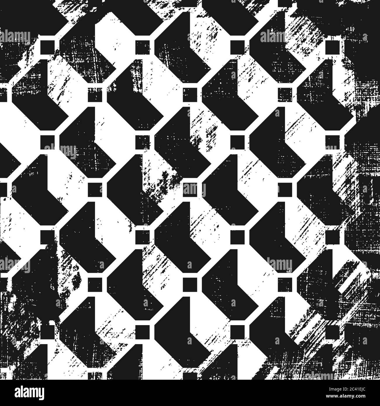 Grunge abstract isometric pattern. Square black and white backdrop ...