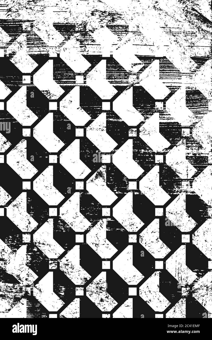 Grunge abstract isometric pattern. Vertical black and white backdrop ...