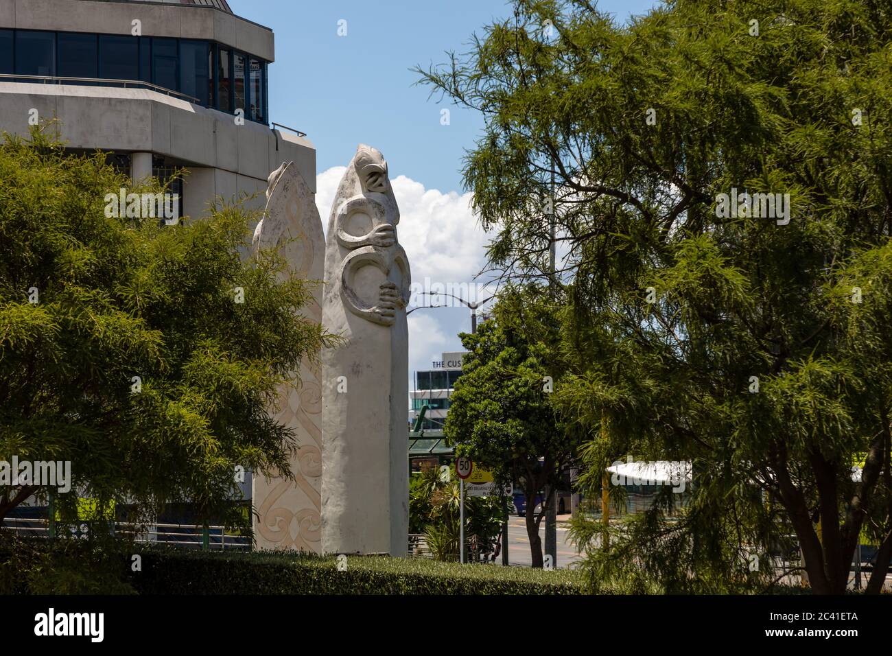 "Pou Whenua", traditional Maori boundary markers, sculptured by artist ...