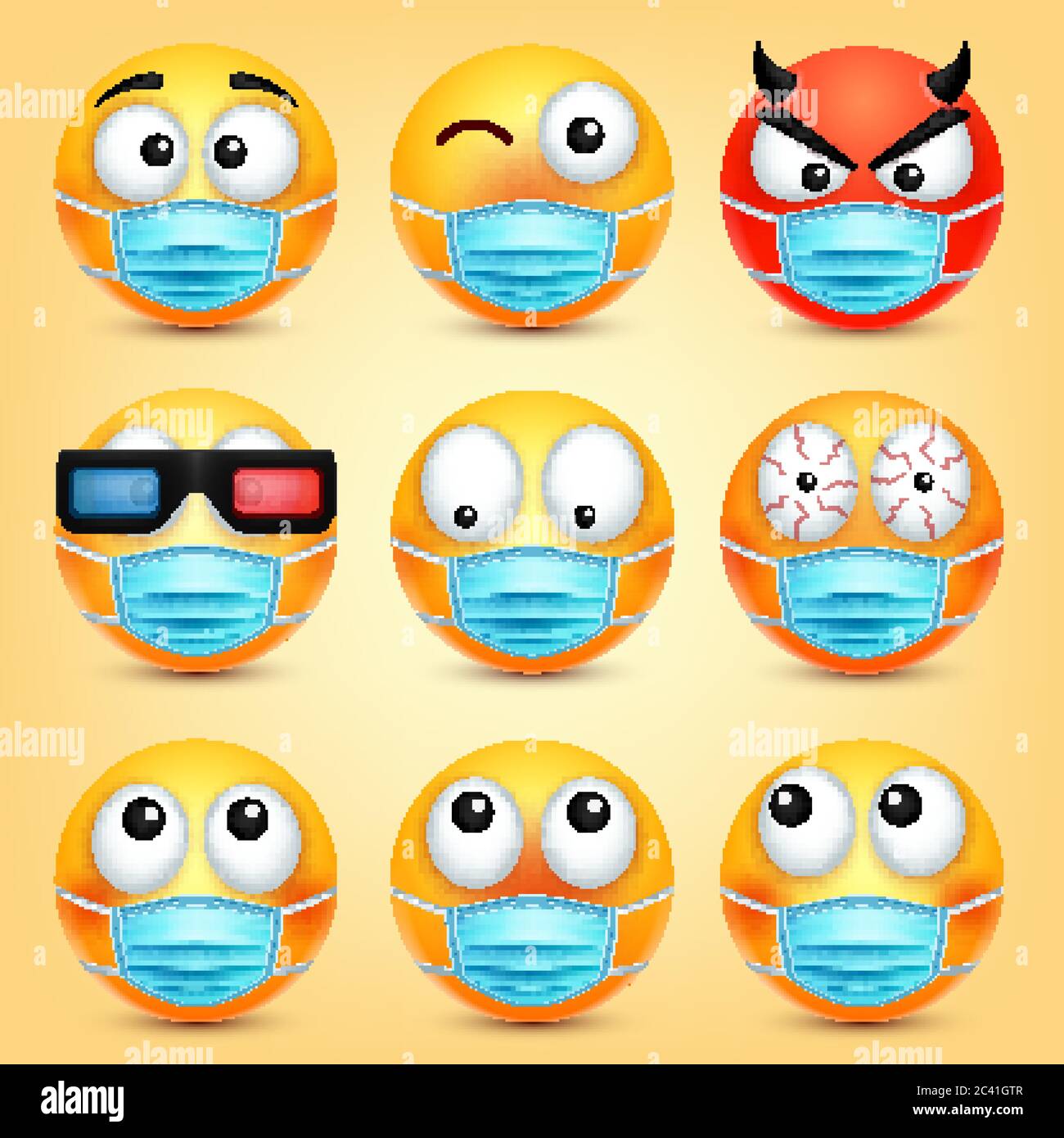 Emoticons, emoji vector collection. Cartoon yellow face with medical ...