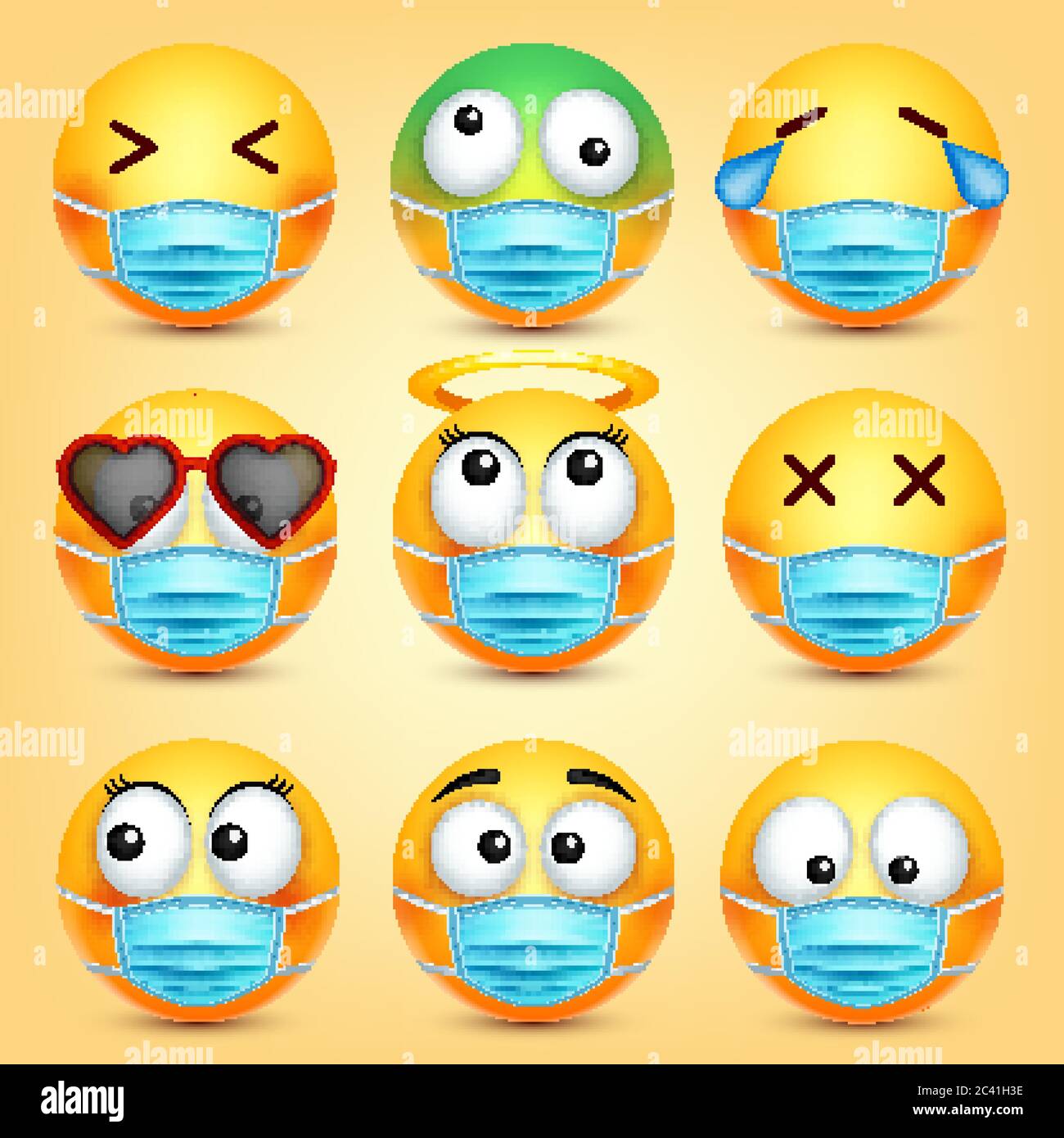 Emoticons, emoji vector collection. Cartoon yellow face with medical ...