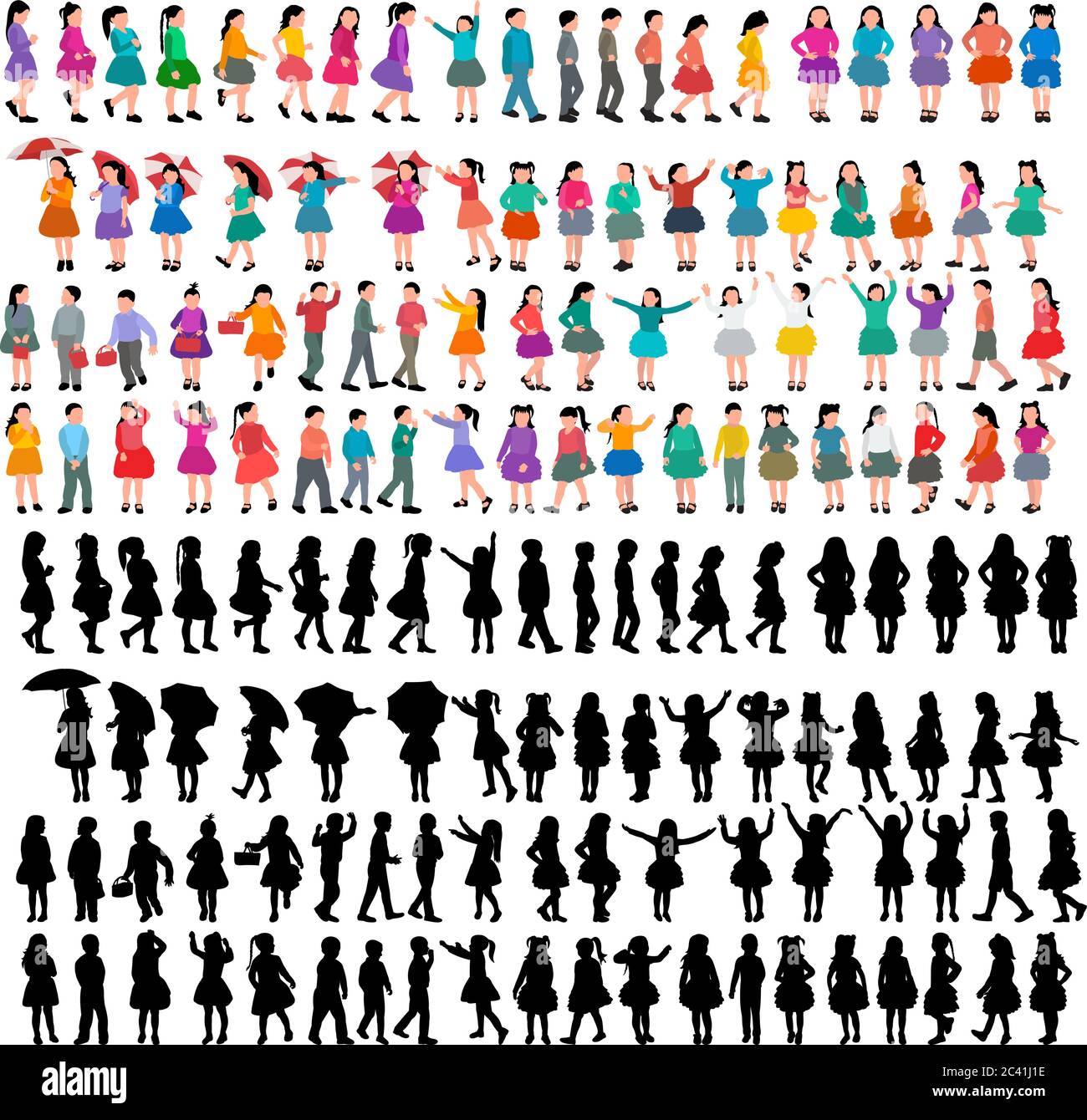 white background, silhouette of a child, set, collection of faceless ...