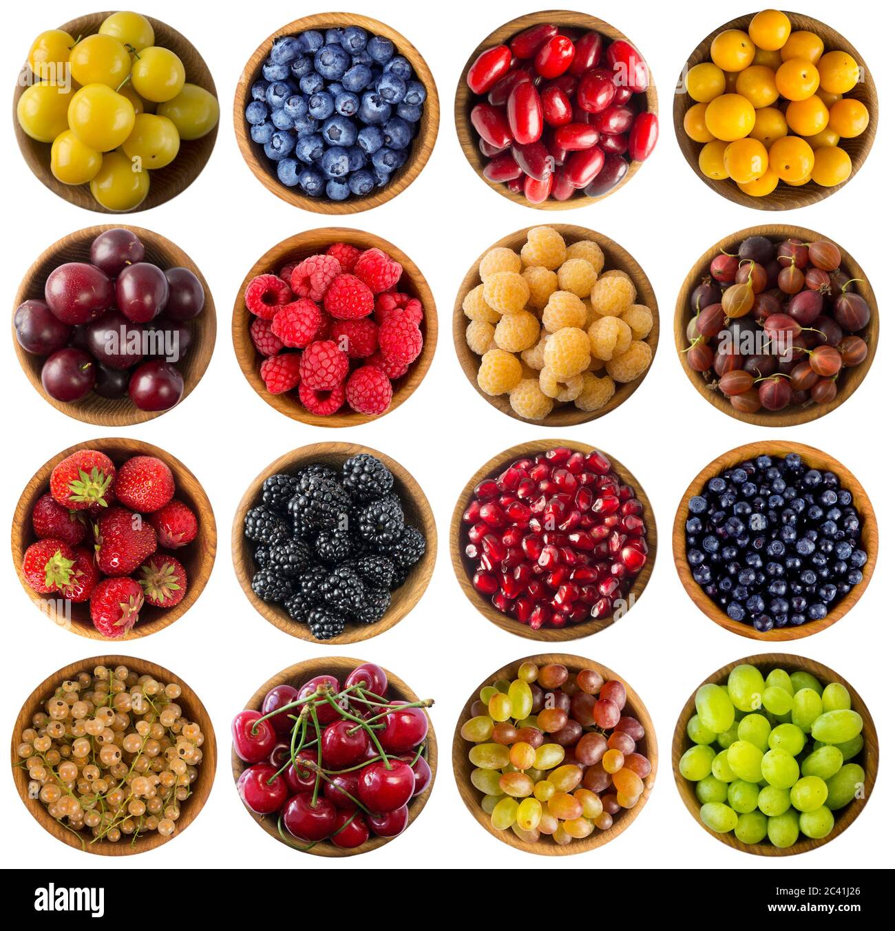 Set of fresh summer fruits and berries isolated on white. Collage of ...