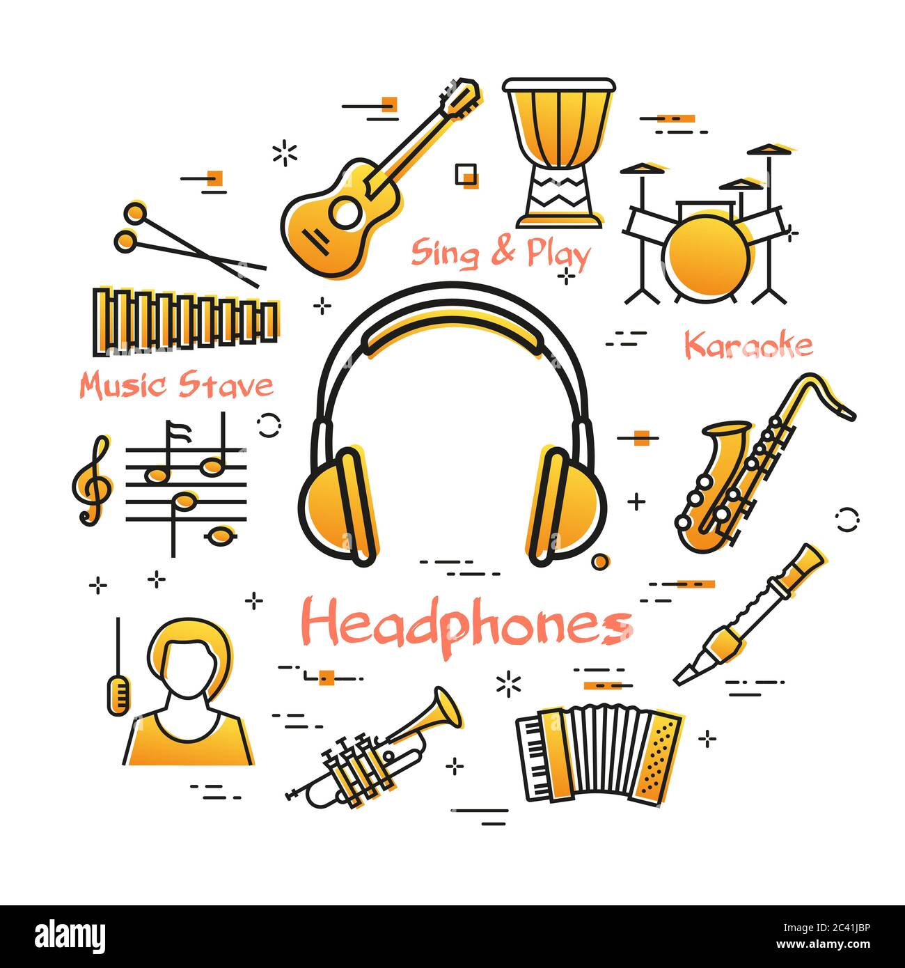 Vector linear banner for music - vocal headphones Stock Vector Image ...