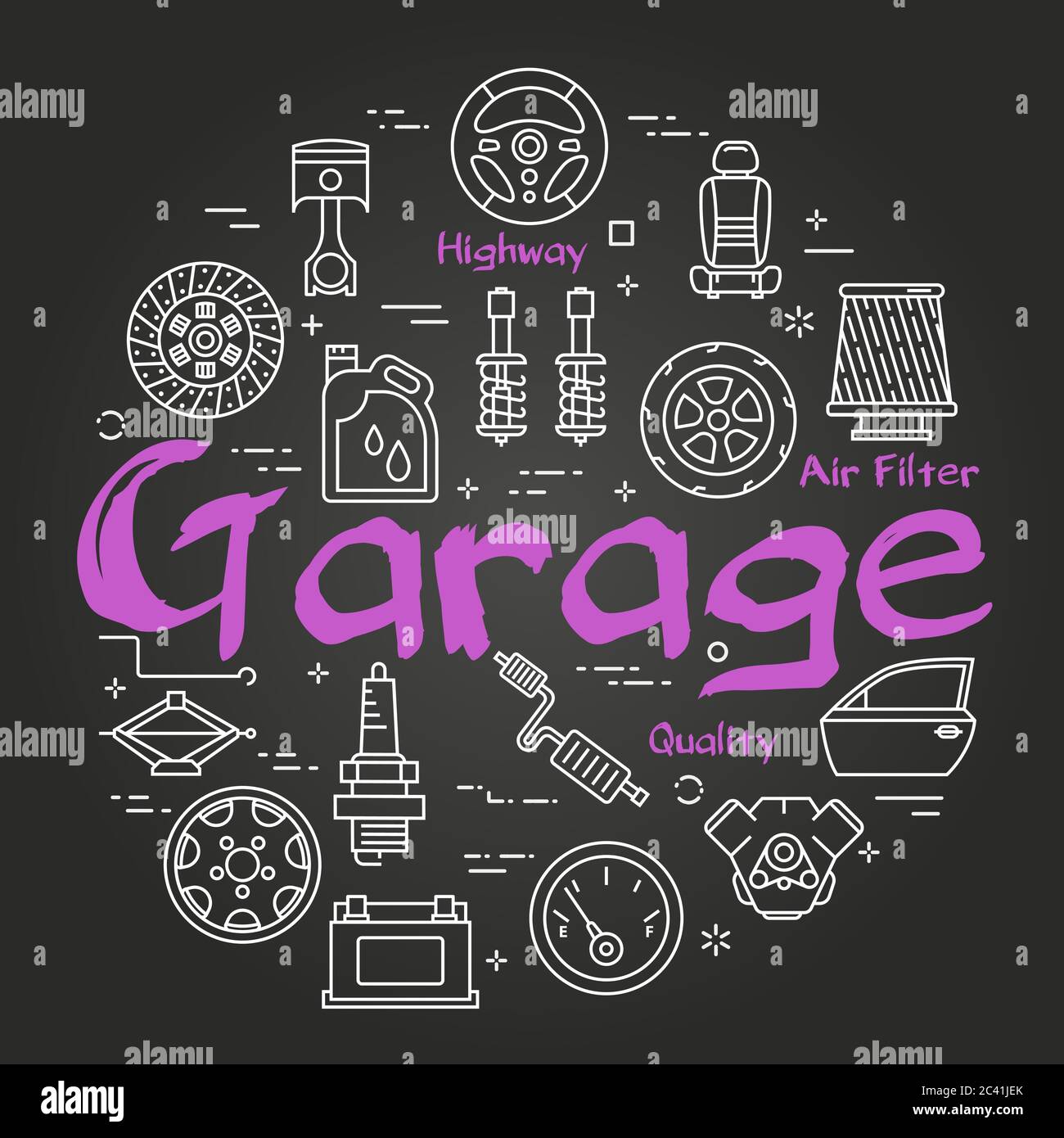 Vector black line round banner with text Garage Stock Vector Image ...