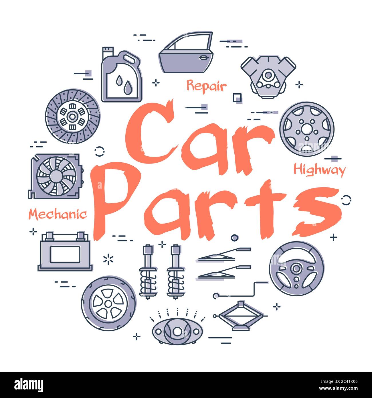 Vector white line round banner of car parts Stock Vector Image & Art ...