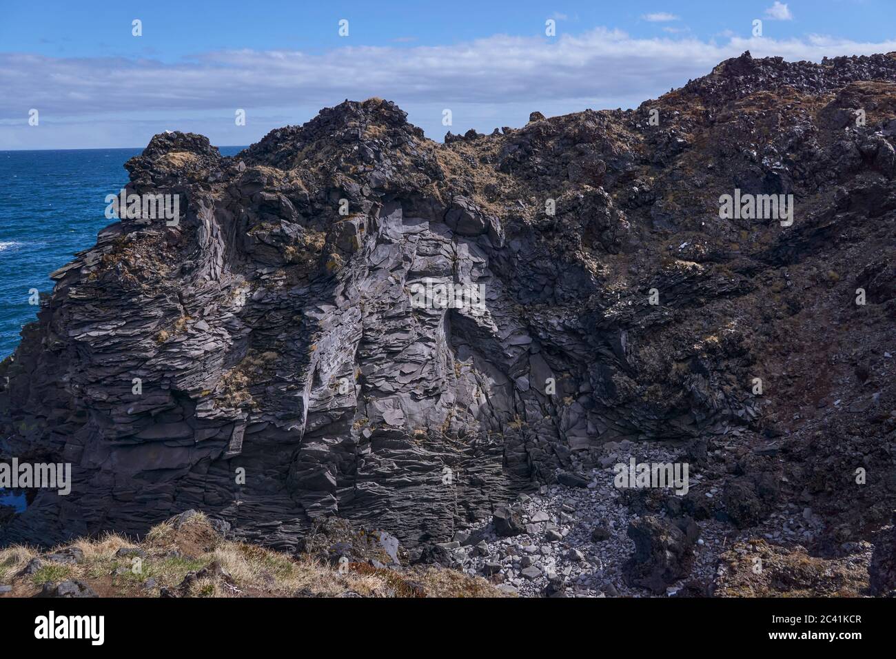 Lava cliffs along Arnarstapi coastline, Snaefellsnes, western Iceland ...