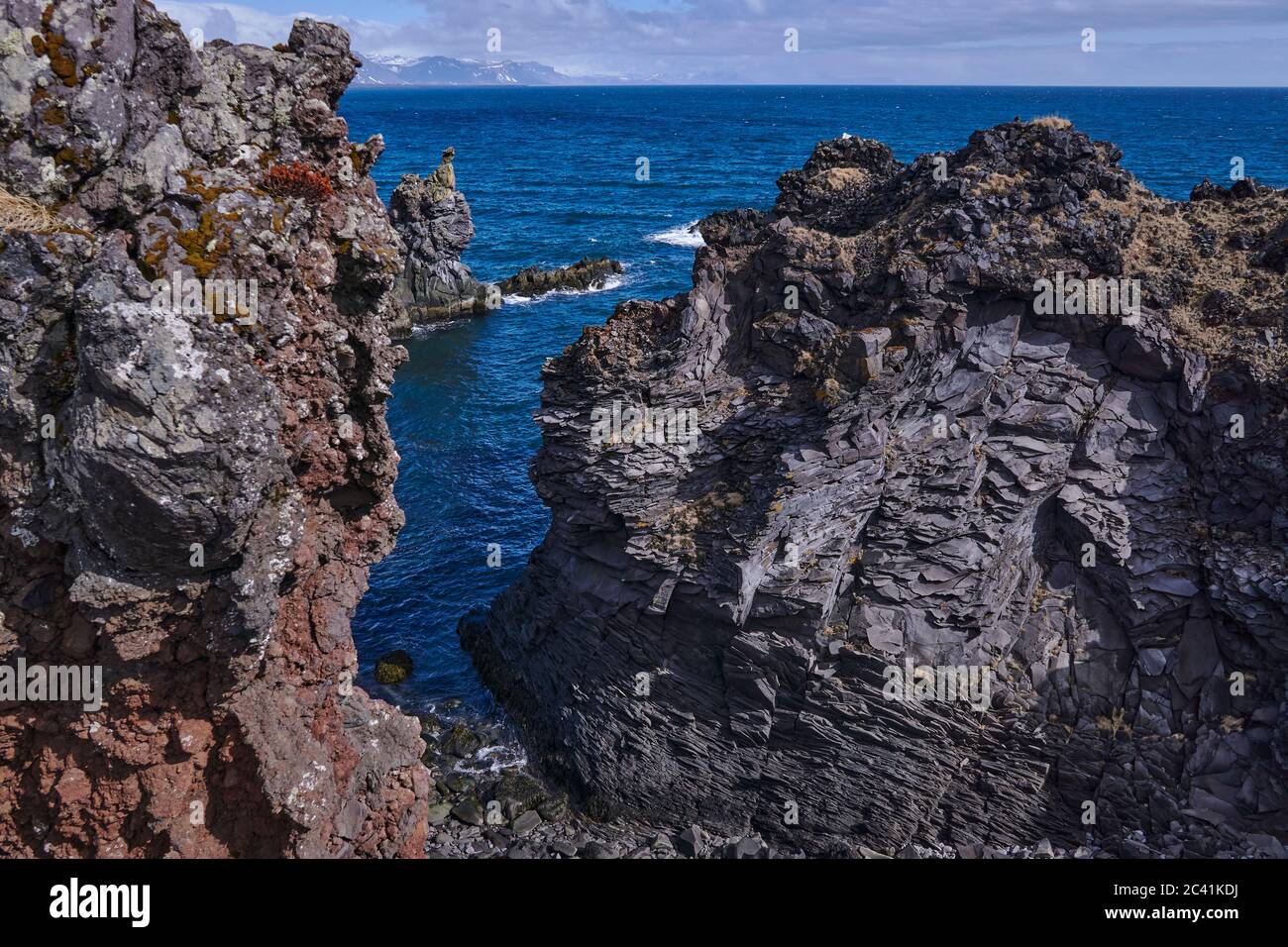 Lava cliffs along Arnarstapi coastline, Snaefellsnes, western Iceland ...
