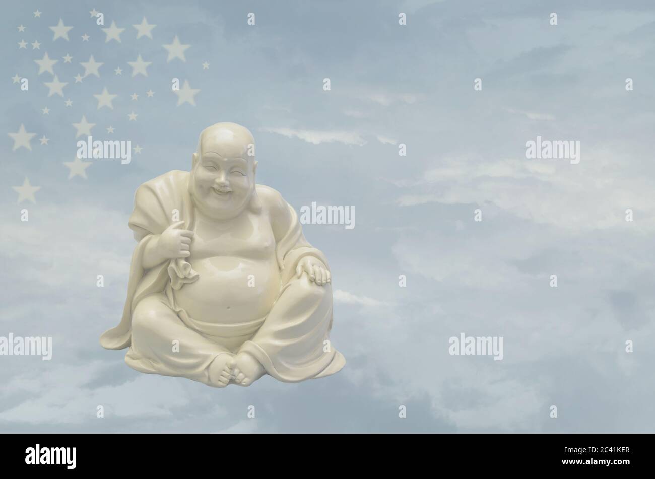 Flying white Buddha in the sky with stars Stock Photo - Alamy