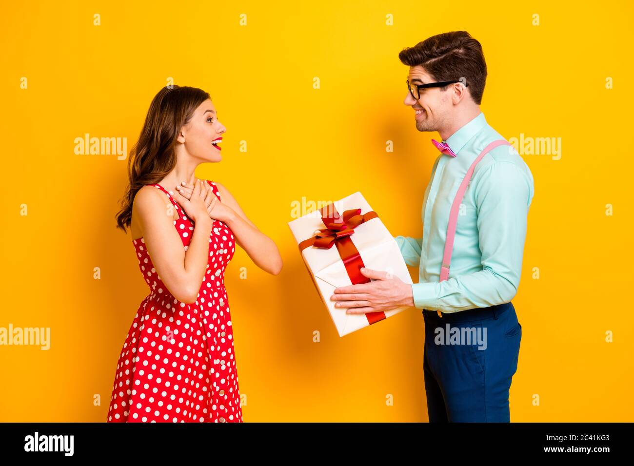Profile photo of pretty lady handsome guy couple boyfriend giving ...