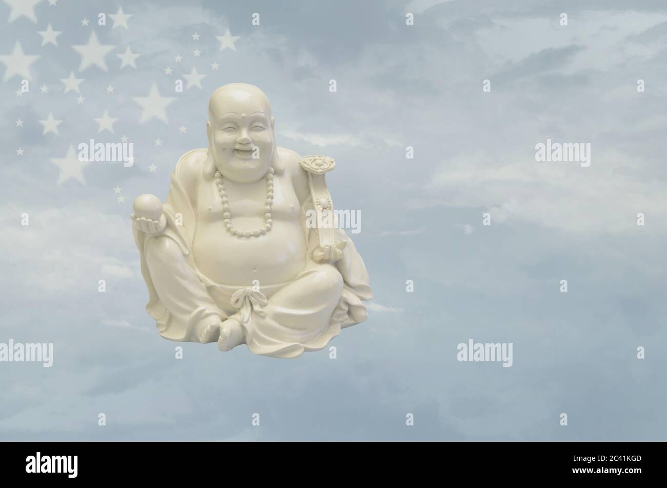 Flying white Buddha in the sky with stars Stock Photo - Alamy