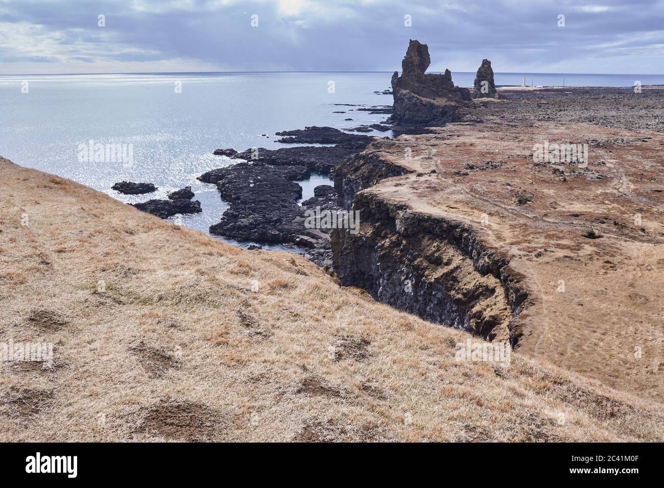 Lava cliffs along Arnarstapi coastline, Snaefellsnes, western Iceland ...