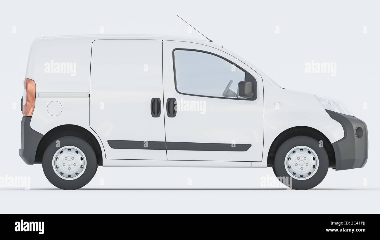 Side View of a Mini Van on White Background 3D Rendering Stock Photo ...