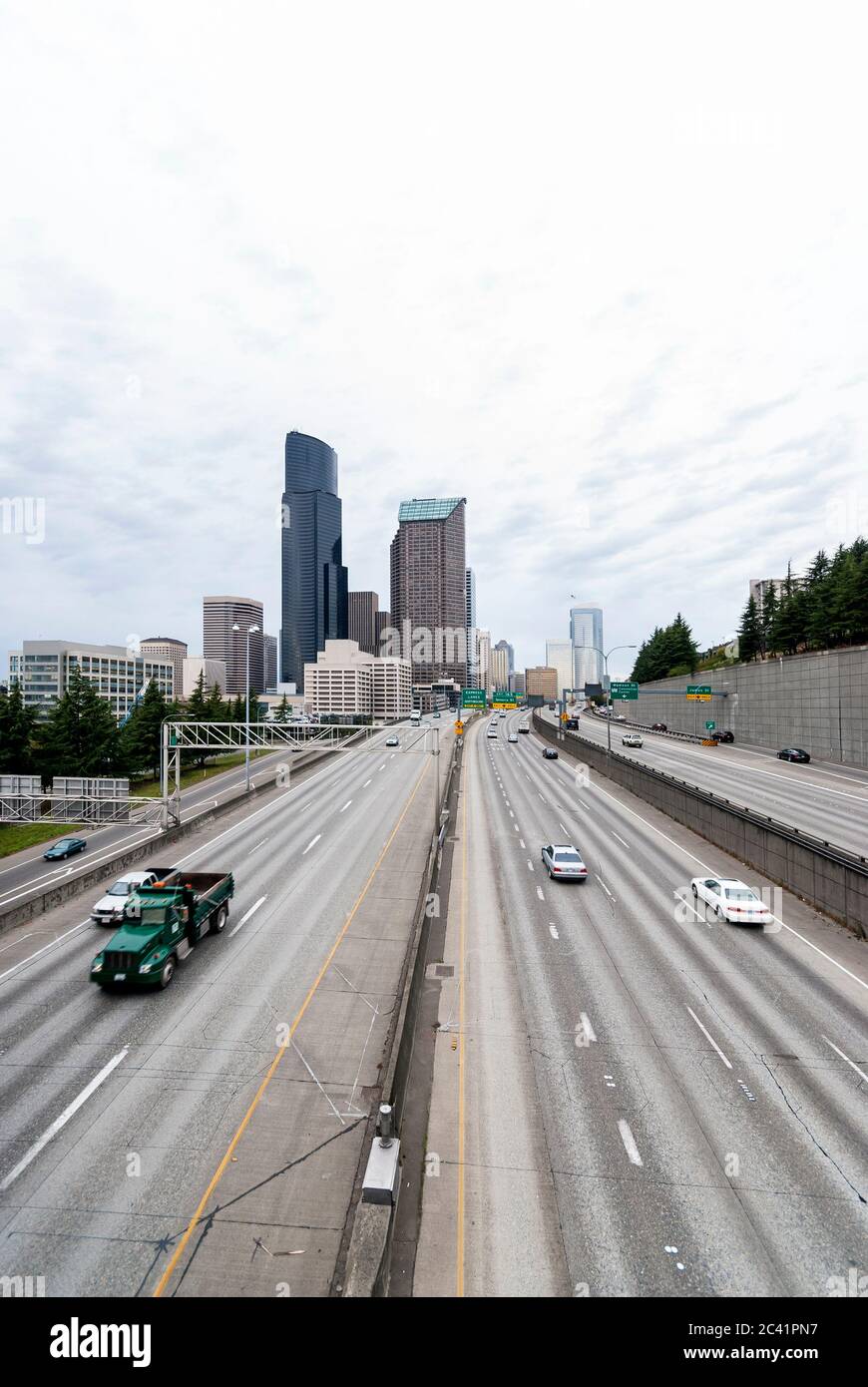 Interstate 5 (I5) looking north to the Seattle skyline, including the ...