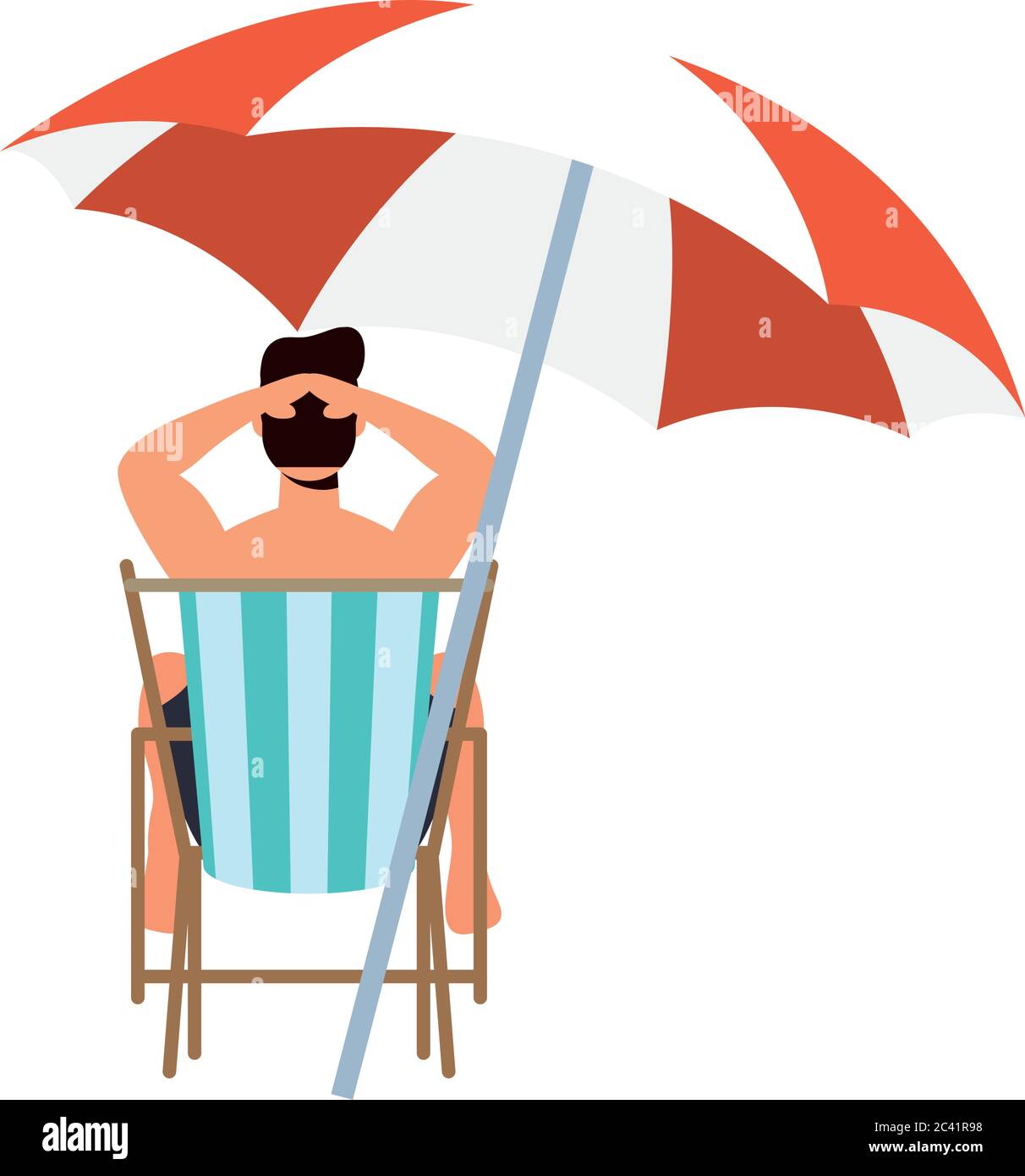 boy cartoon on sunchair with umbrella design, Summer vacation tropical ...