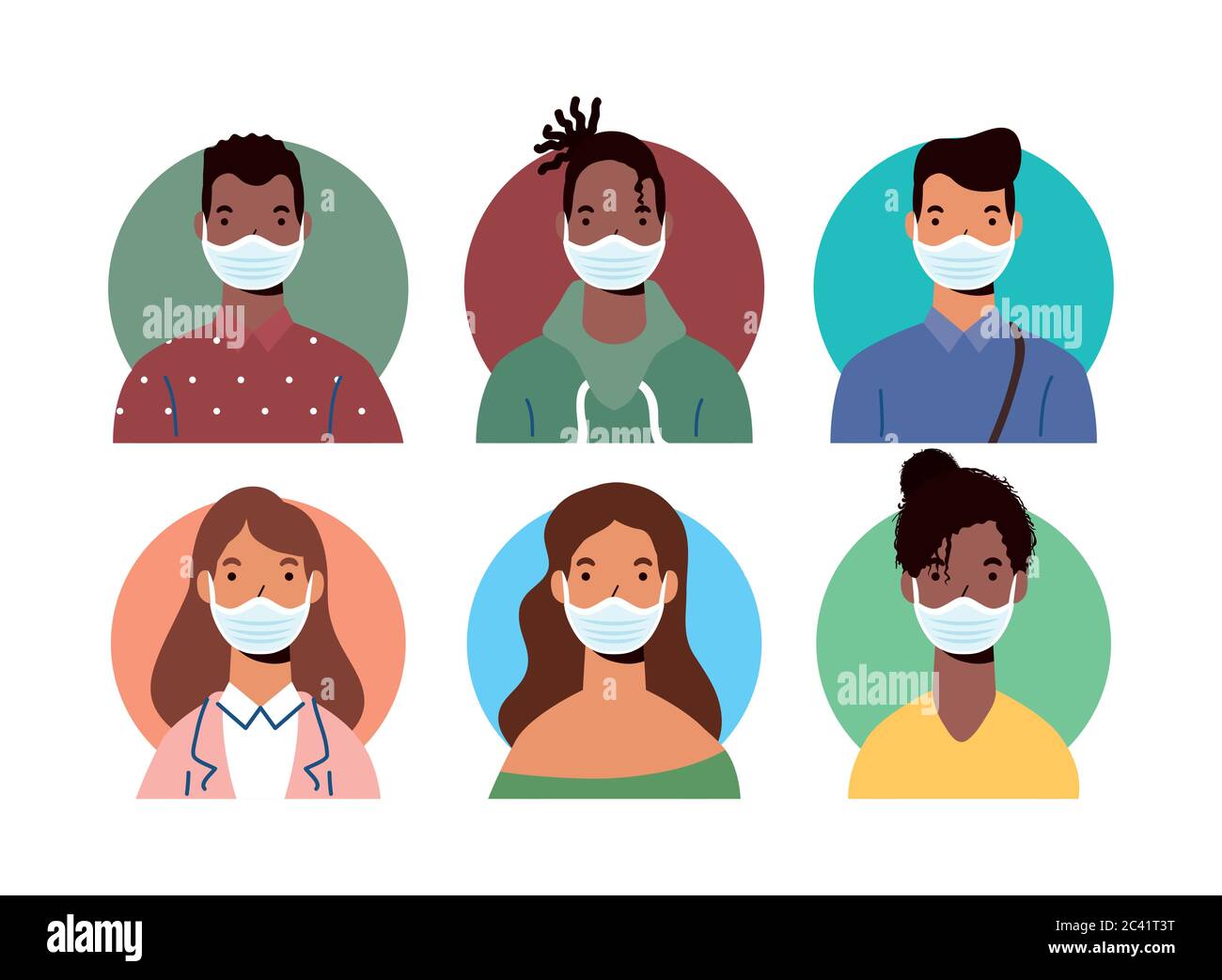 group of diversity people wearing medical masks characters vector ...