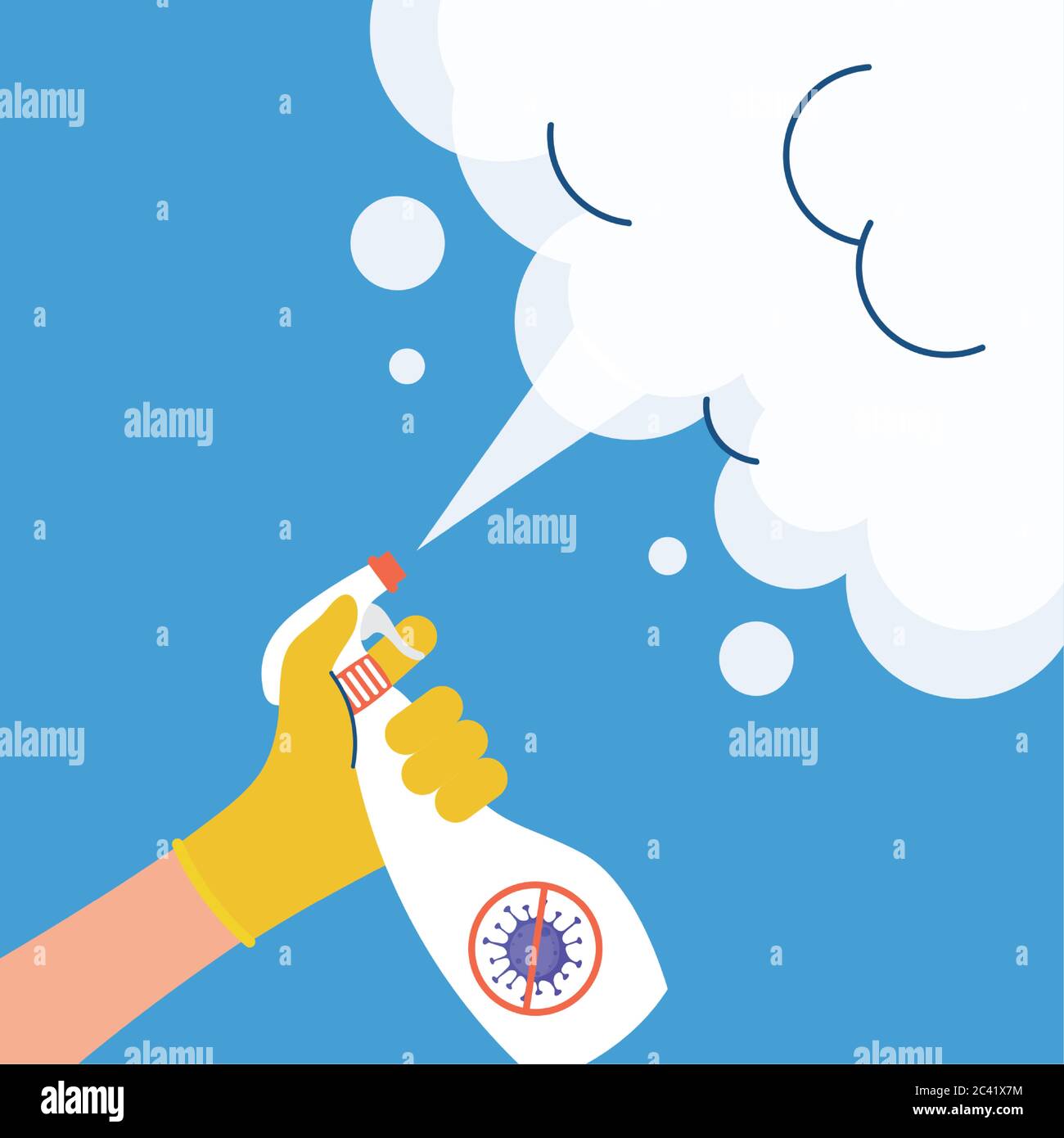 hand human using disinfectant spray bottle for covid19 vector ...