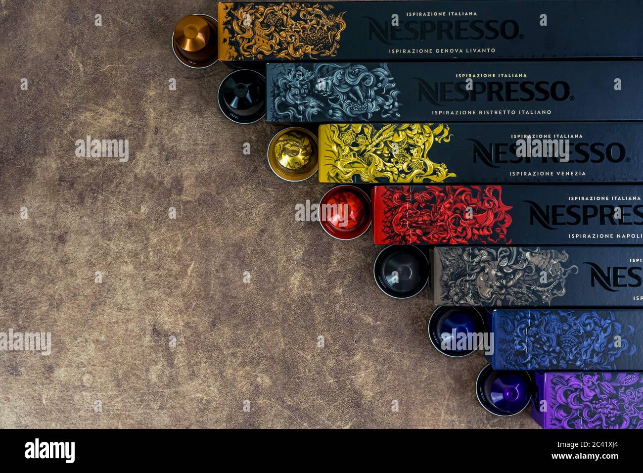 Bayonne, France. 23.06.2020. Nespresso cafe for decoration design. Dark ...