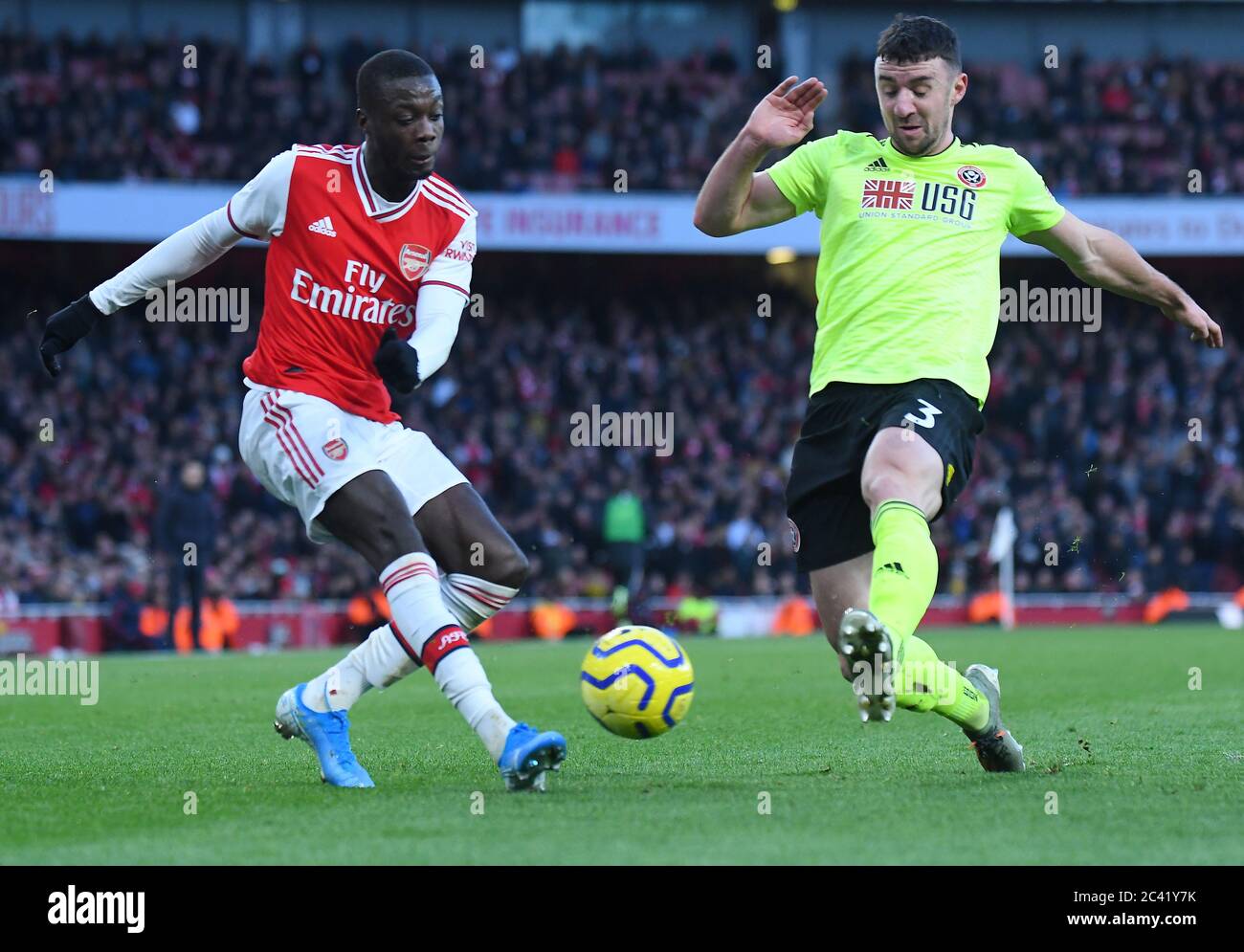 LONDON, ENGLAND - JANUARY 18, 2020: Nicolas Pepe of Arsenal and Enda ...