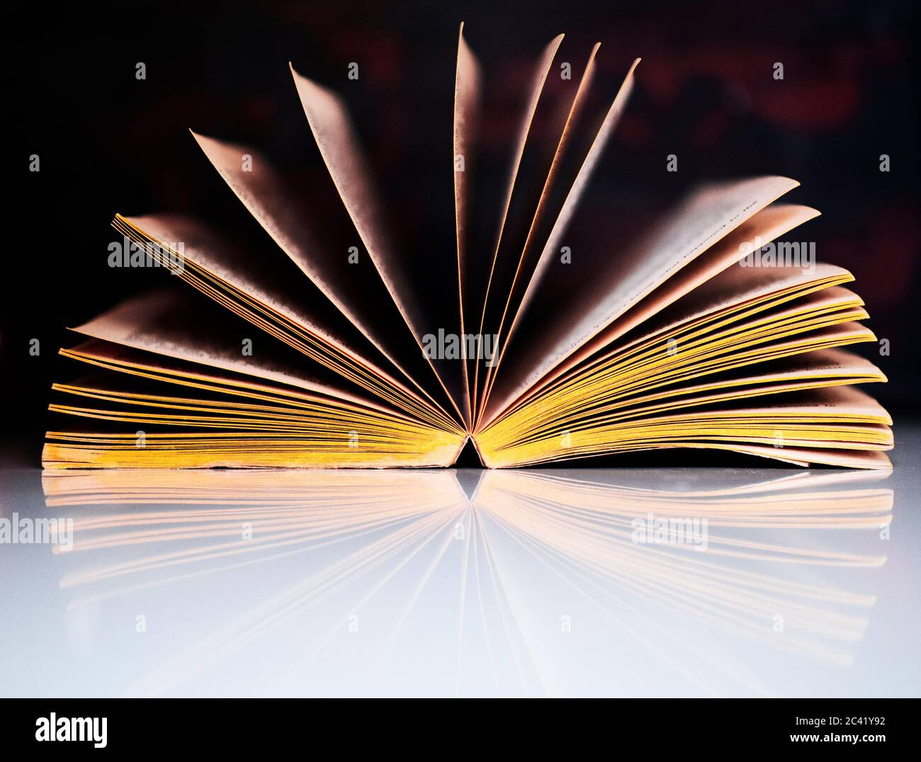 Open book with yellowed old pages Stock Photo - Alamy