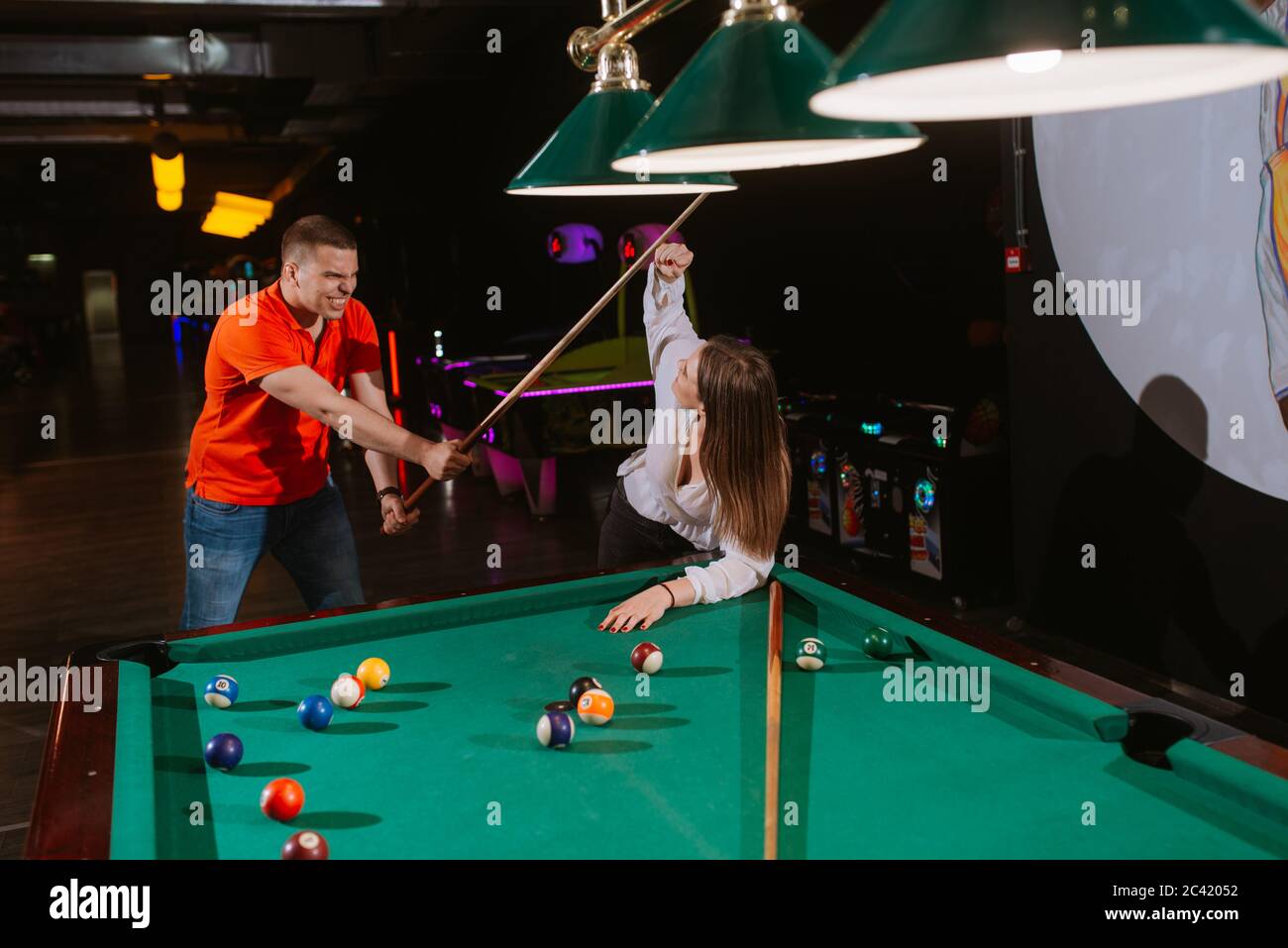 Pool table cue women hi-res stock photography and images - Alamy