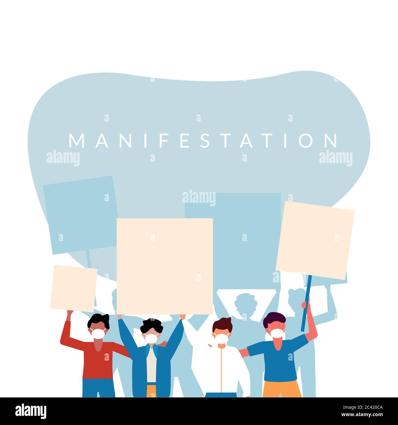 Men with medical masks and banners boards design, Manifestation protest ...