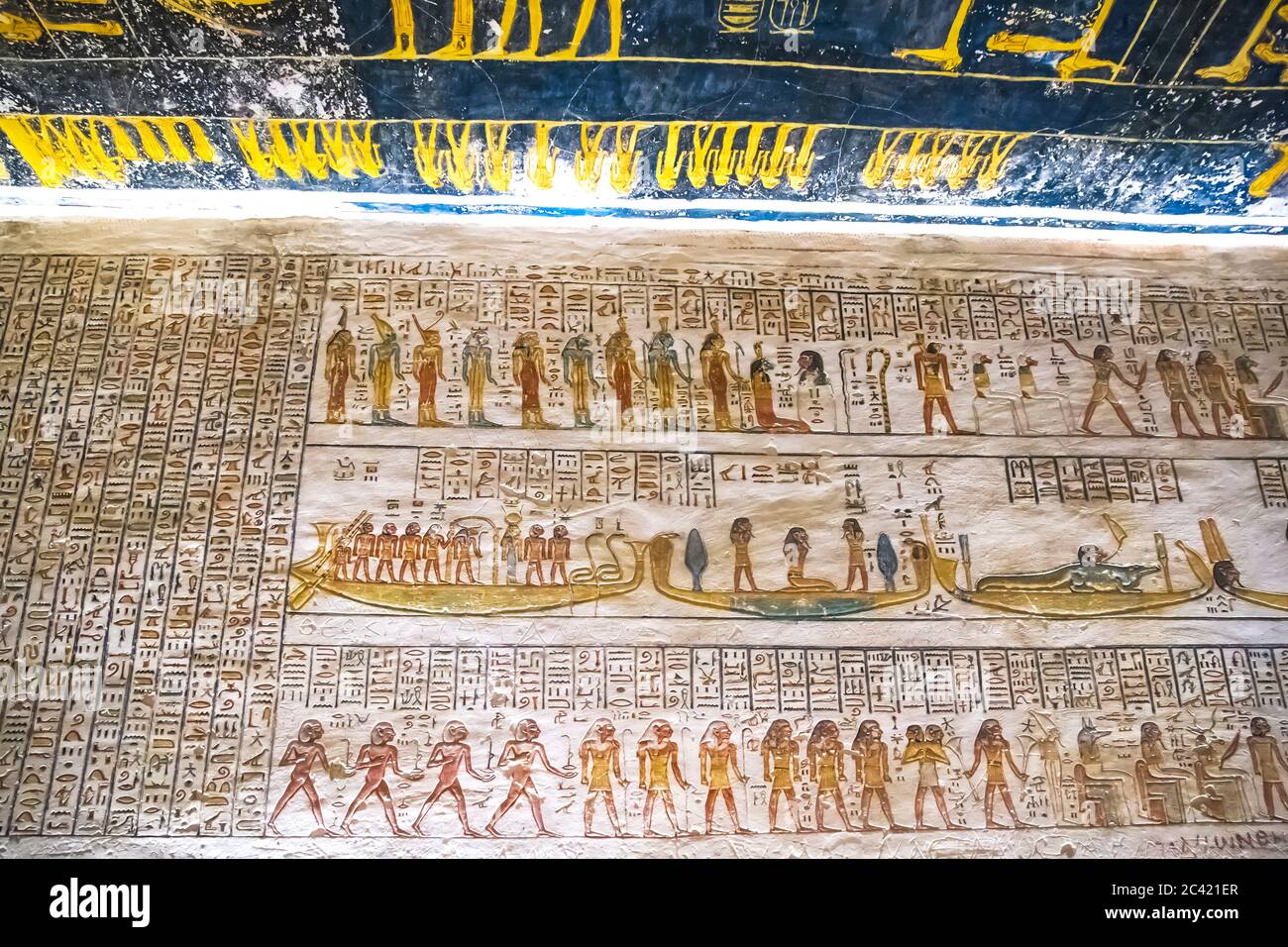 Ancient burial chambers for Pharaohs with hieroglyphics at the valley ...