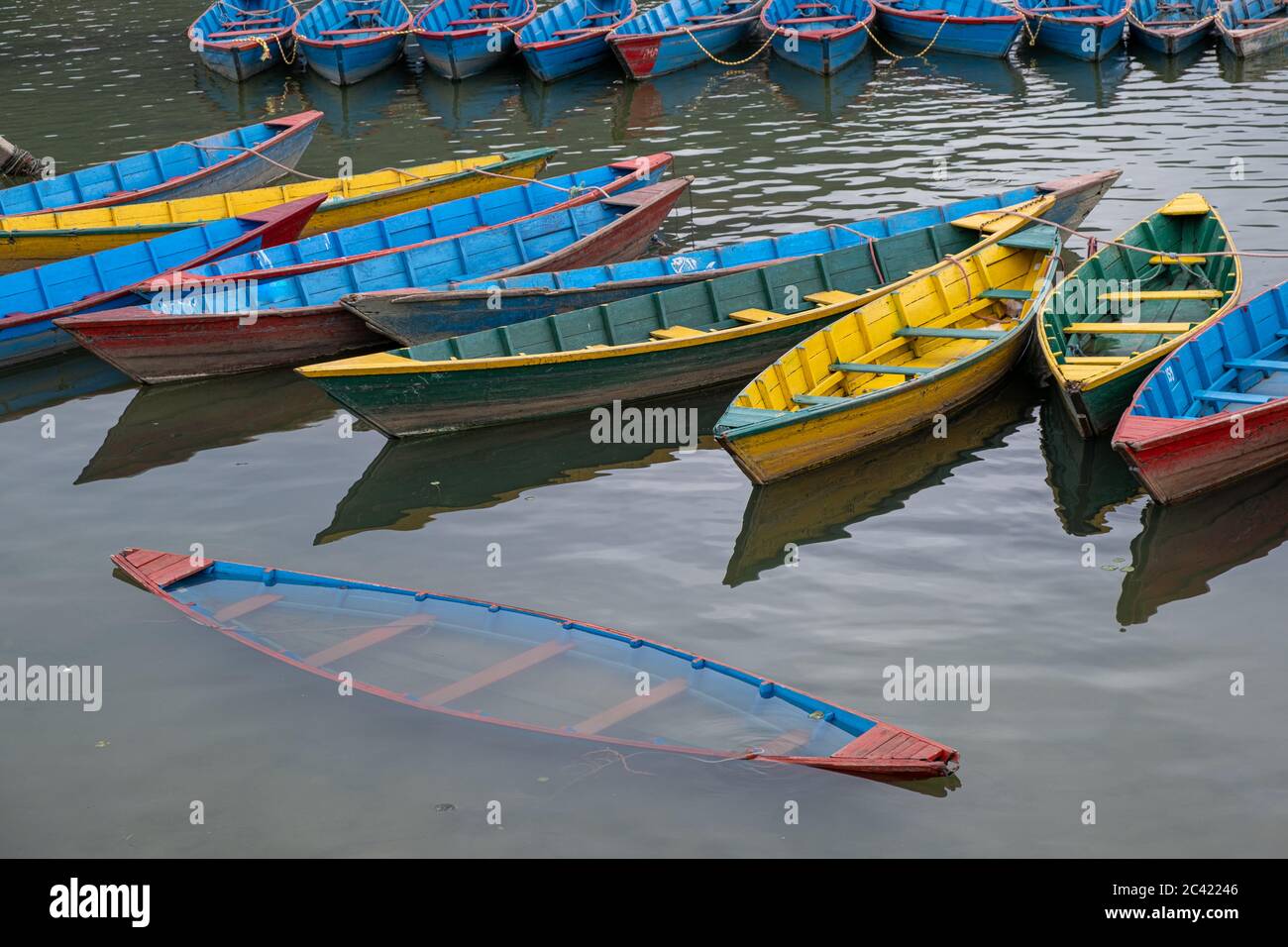 Colored wooden boats Phewa lake, Fewa lake, Podhara Nepal Stock Photo ...