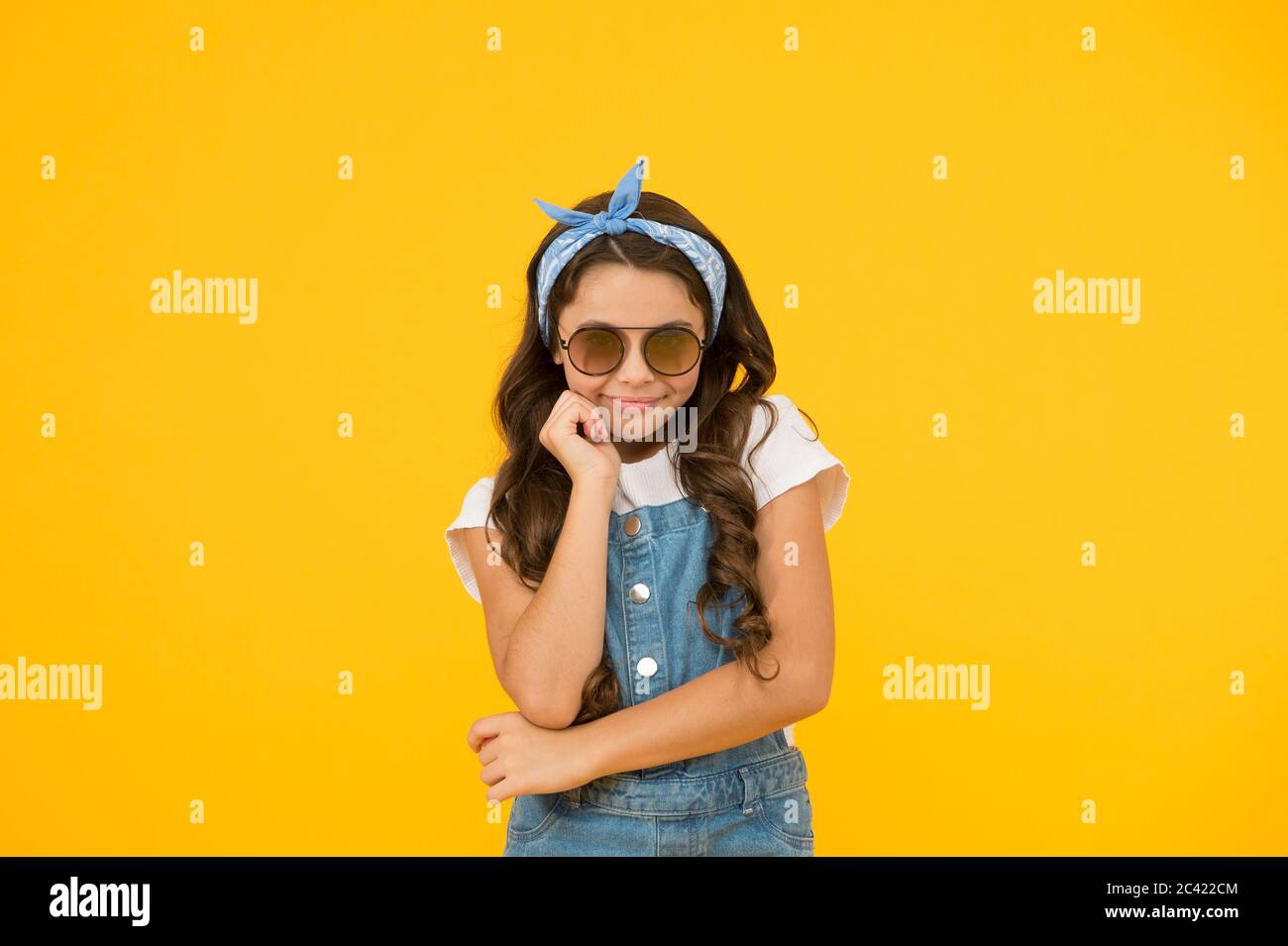 pin up kid. happy childrens day. cheerful vintage girl on yellow ...