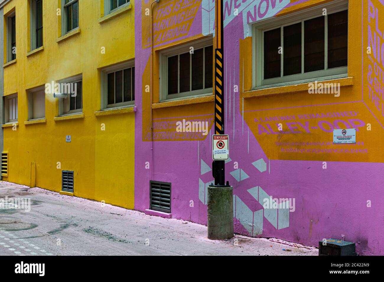 Decorated wall in a back alley in downtown Vancouver British Columbia ...