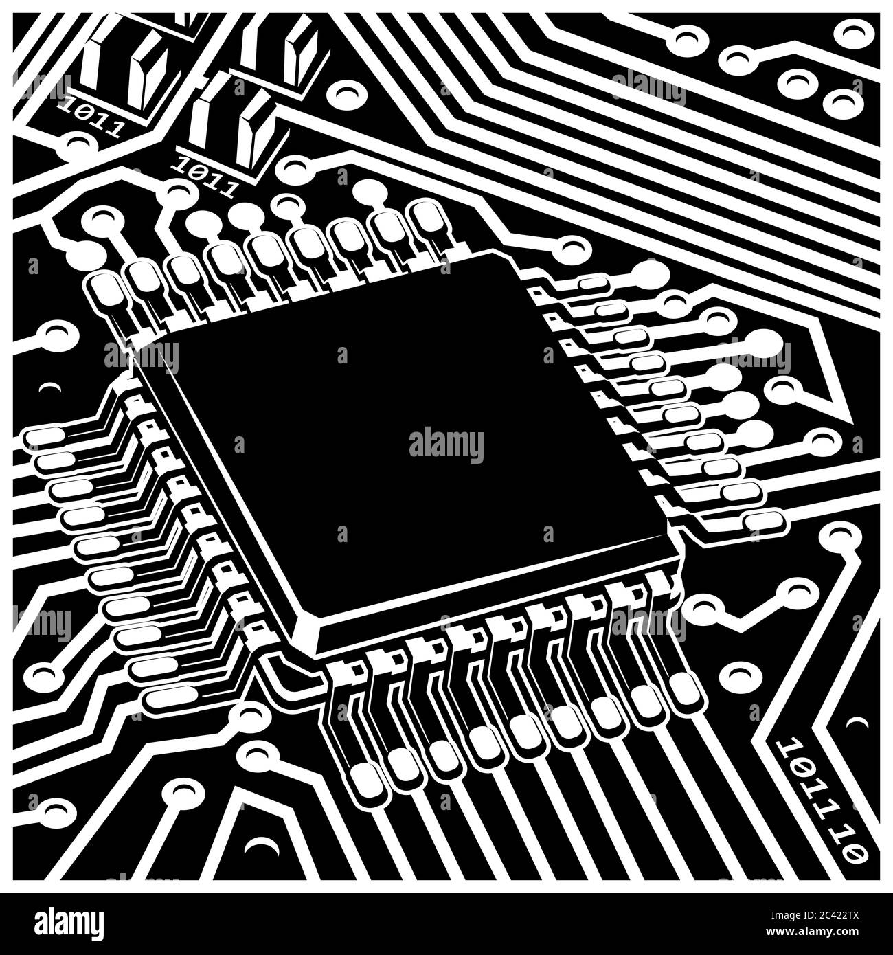 Stylized vector illustration of electronic circuit chip on the board ...
