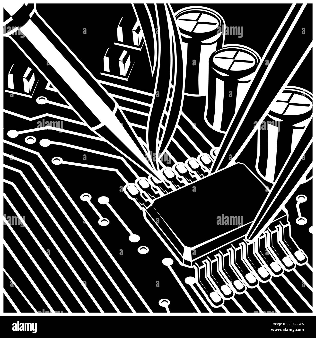 Stylized vector illustration on the theme of circuit design, repair and ...
