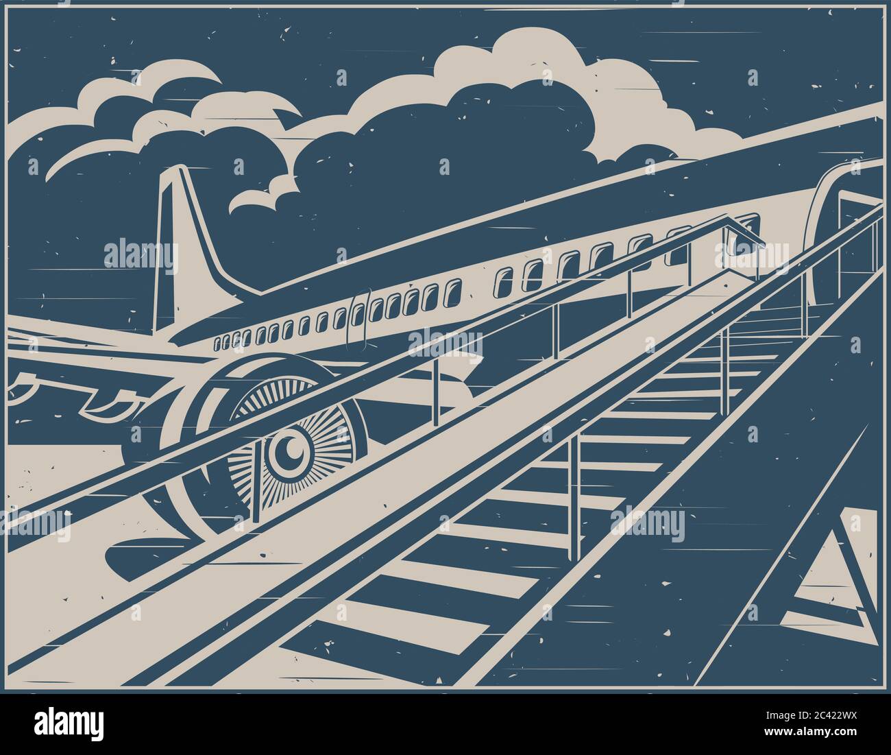 Stylized vector illustration on the theme of civil aviation in retro ...