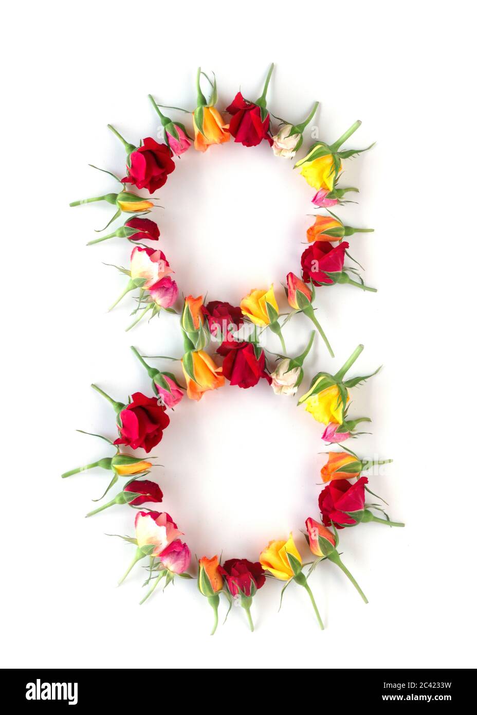 Creative layout with colorful roses flowers in the shape of numbers ...