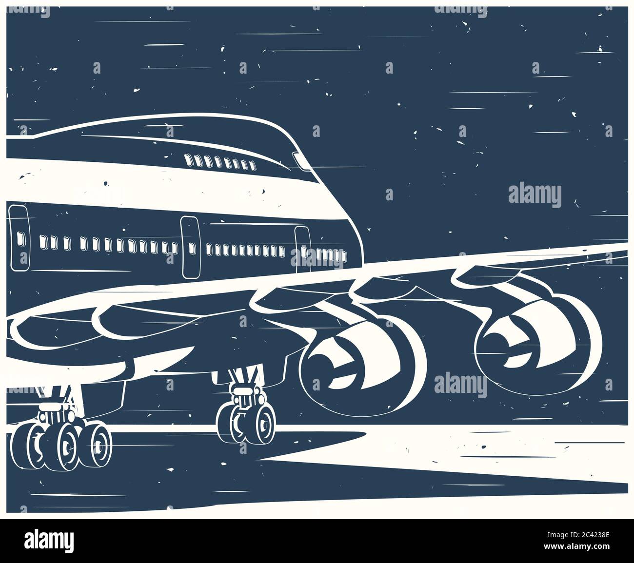 Stylized vector illustration on the theme of civil aviation. Modern jet ...