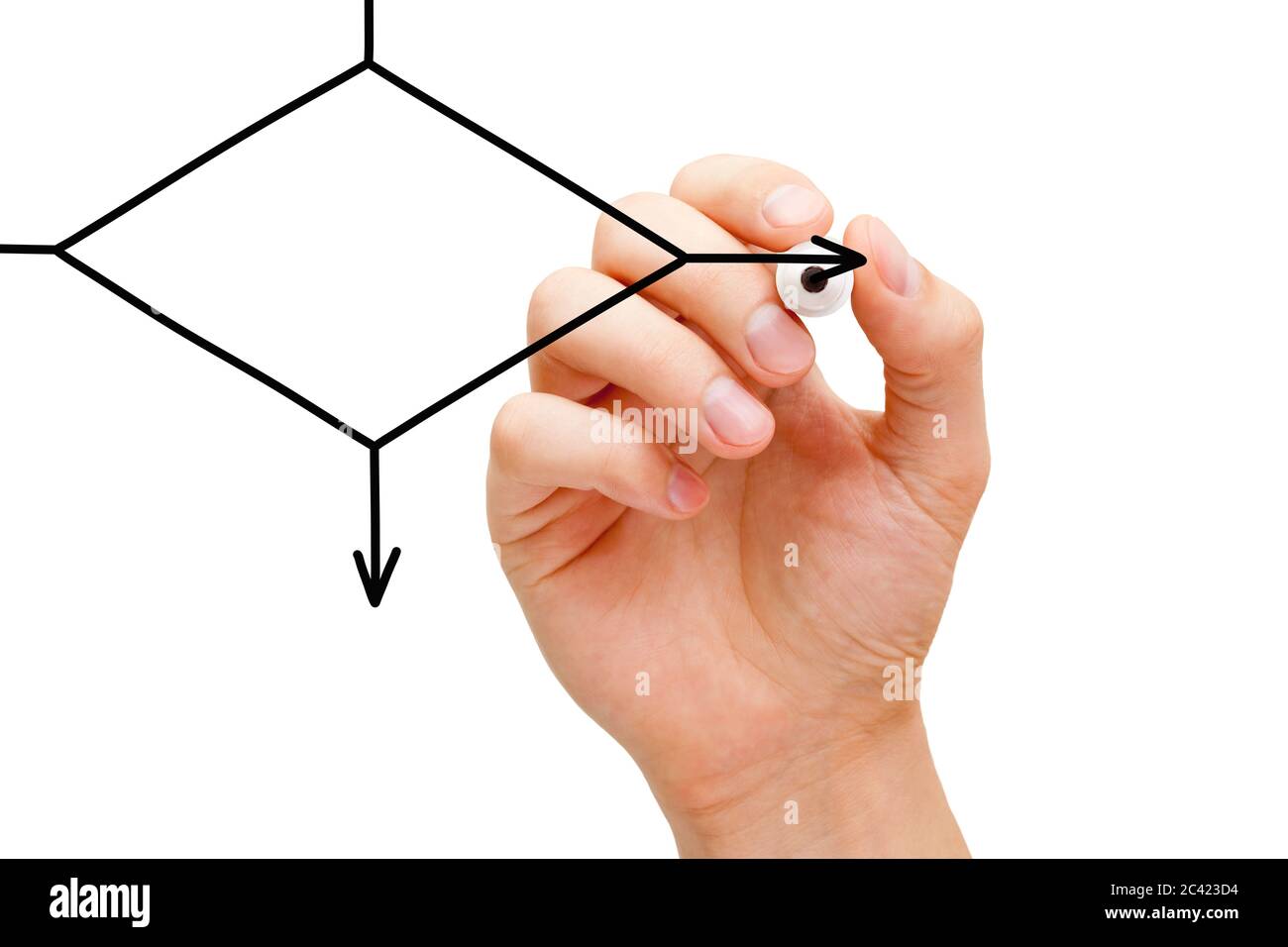 Hand drawing blank flow chart diagram with black marker with copy space ...