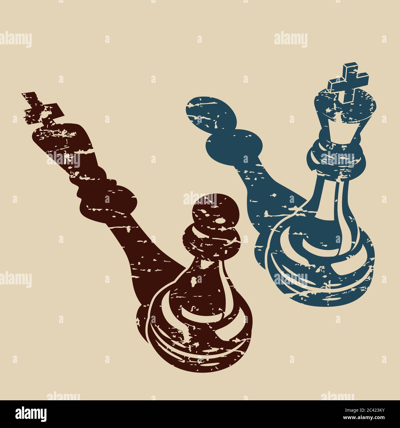 Stylized vector illustration of Two chess pieces of a king and a pawn ...