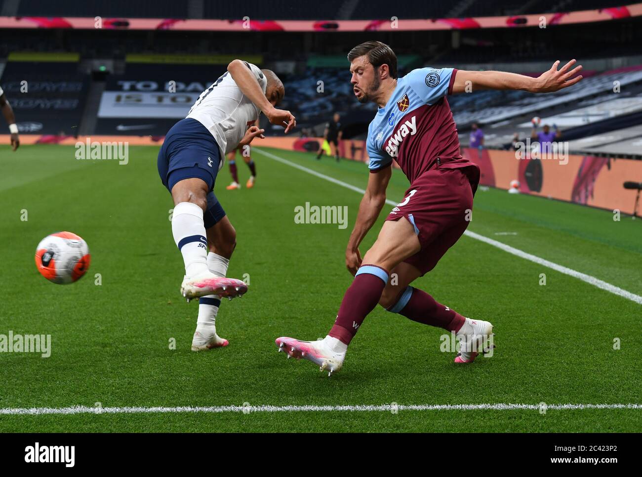 Tottenham Hotspur's Lucas Moura and West Ham United's Aaron Cresswell ...