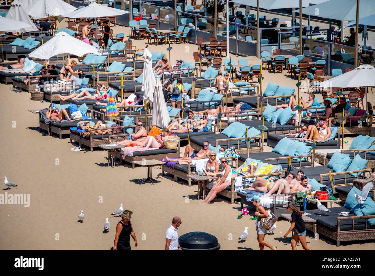 People enjoying the sun and the warm weather during the heat wave at a ...