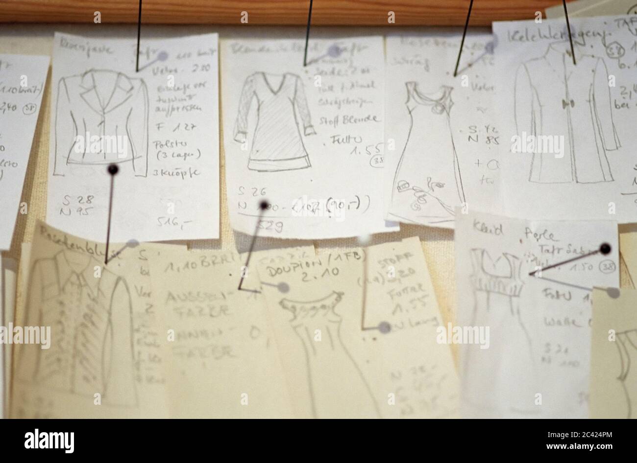 Drawings of clothing on a pin board - tailoring - order - order ...