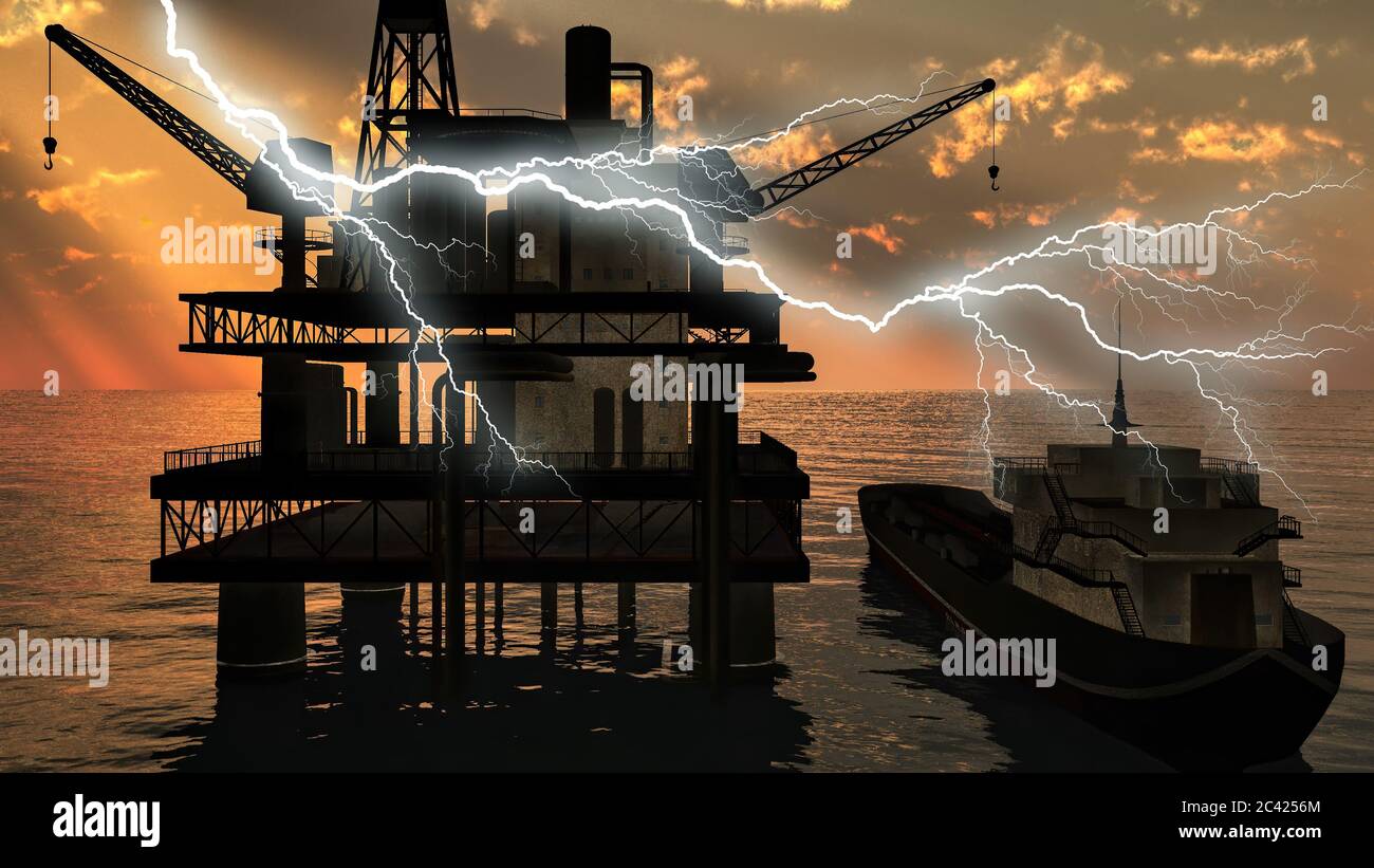 Offshore oil and gas rig platform 3d rendering Stock Photo - Alamy