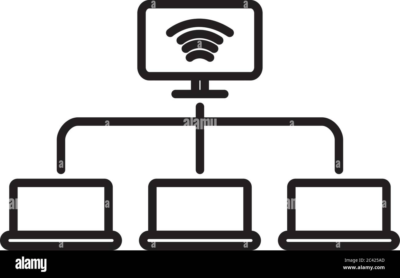scheme of modern computers network, laptop computers connected to ...