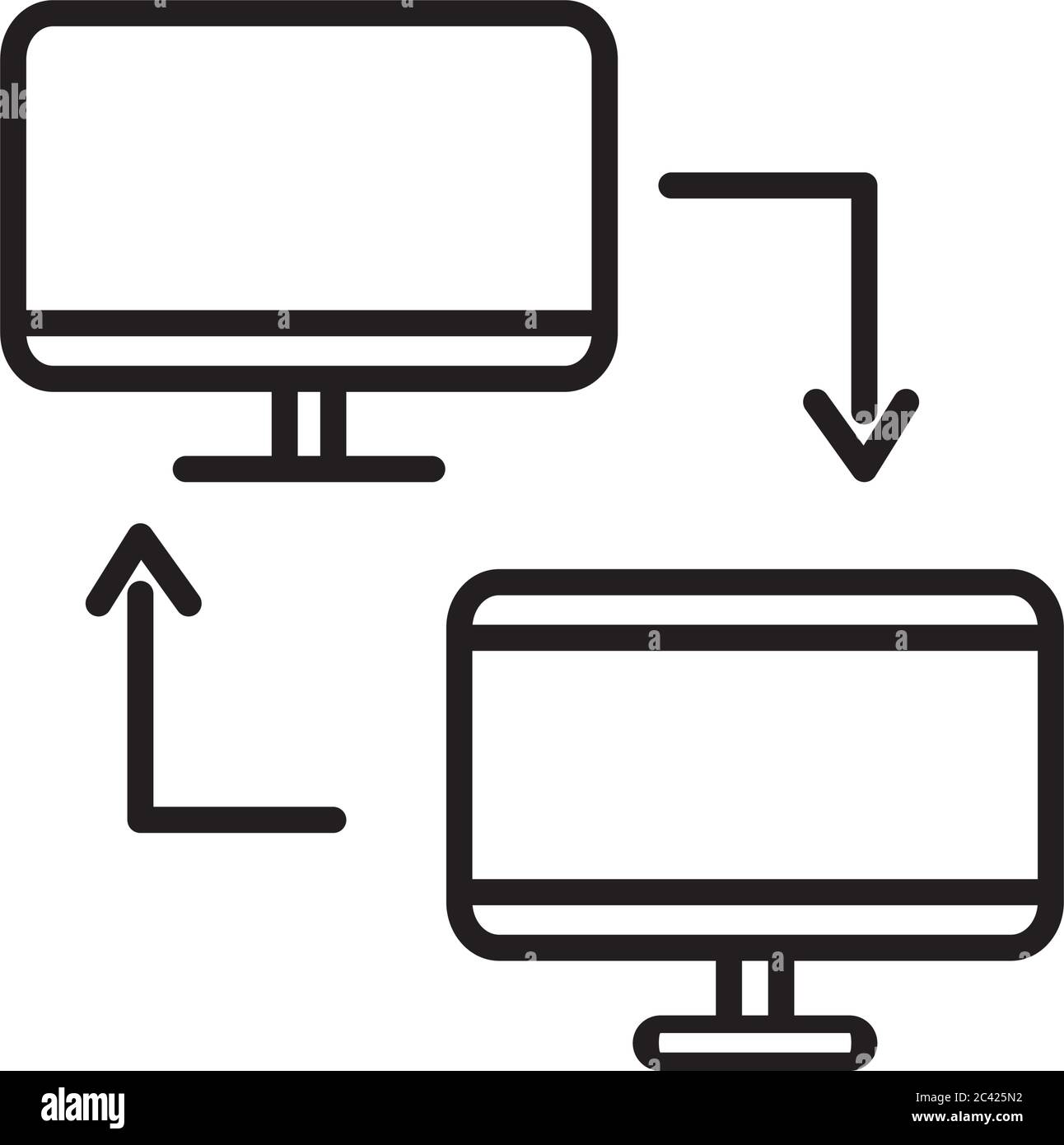 computers and connected arrows over white background, line style ...