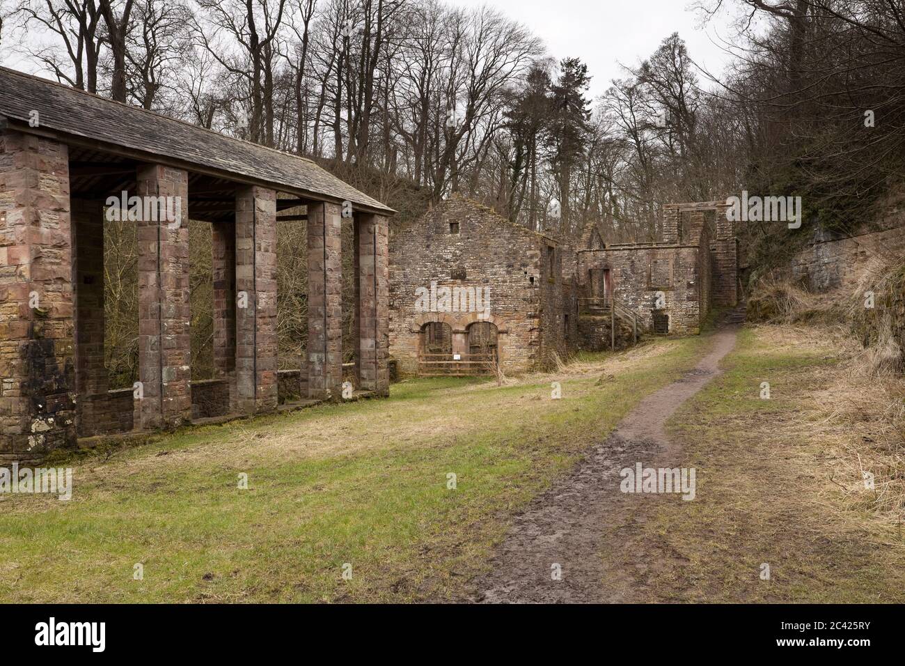 Ruins of the old bobbin mill at The Howk, Caldbeck, Cumbria, UK Stock ...