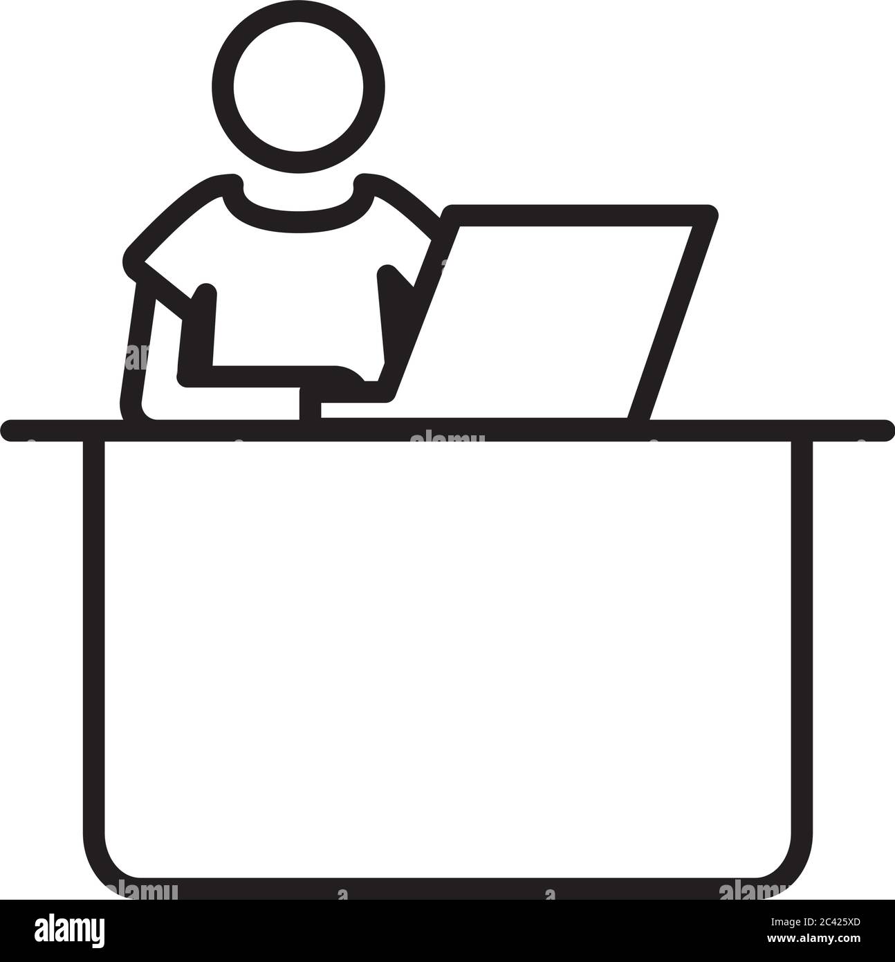 pictogram man working with laptop computer at office desk over white ...