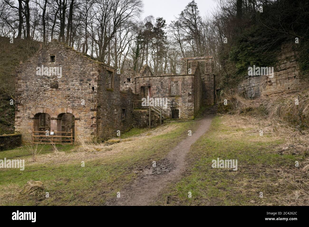 Ruins of the old bobbin mill at The Howk, Caldbeck, Cumbria, UK Stock ...