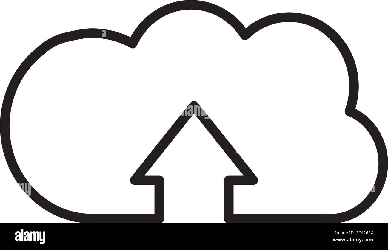 cloud storage with upload arrow icon over white background, line style, vector illustration ...