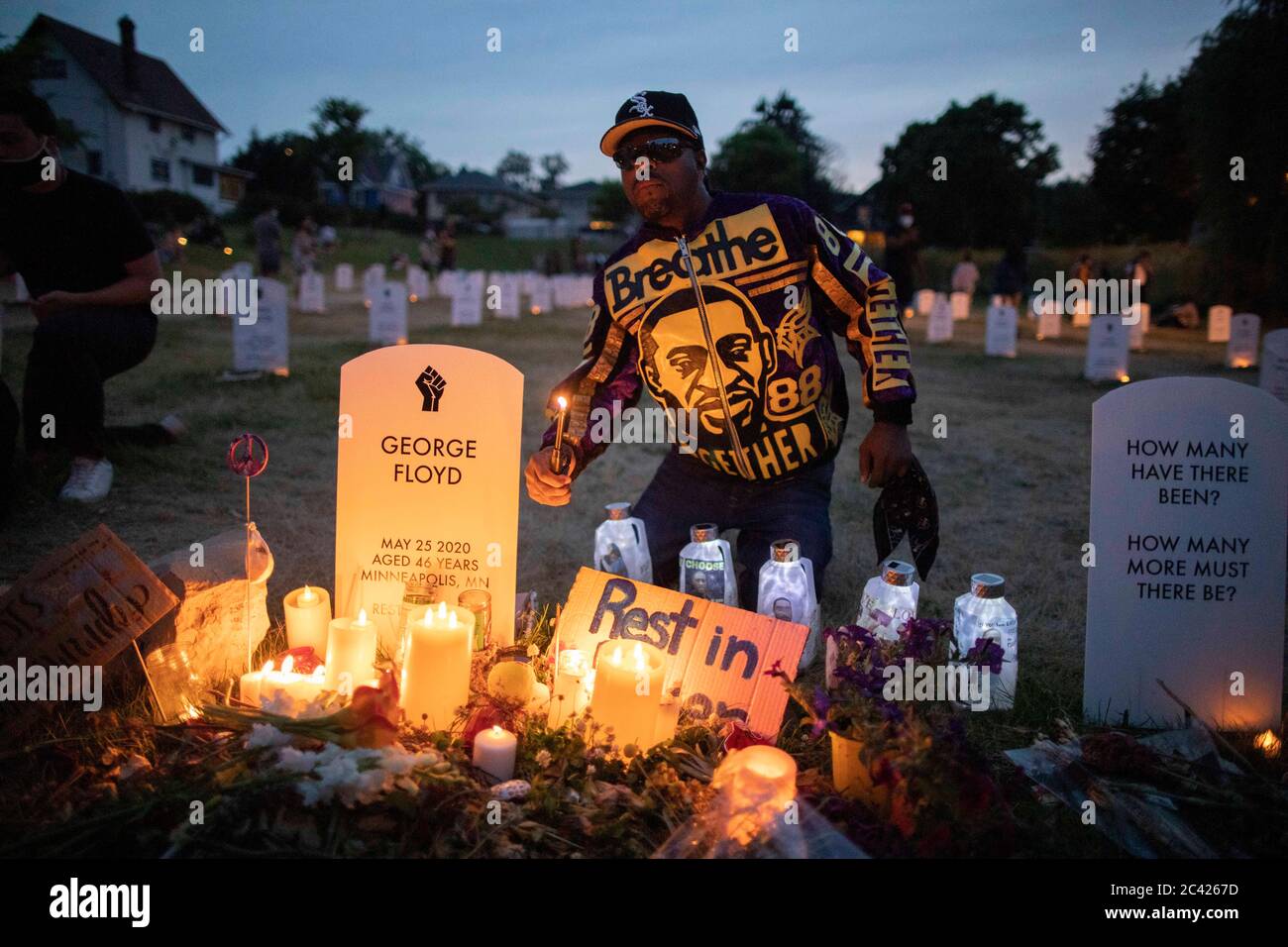 June 19, 2020: Minneapolis, Minnesota, USA: Candles are lit at the mock ...