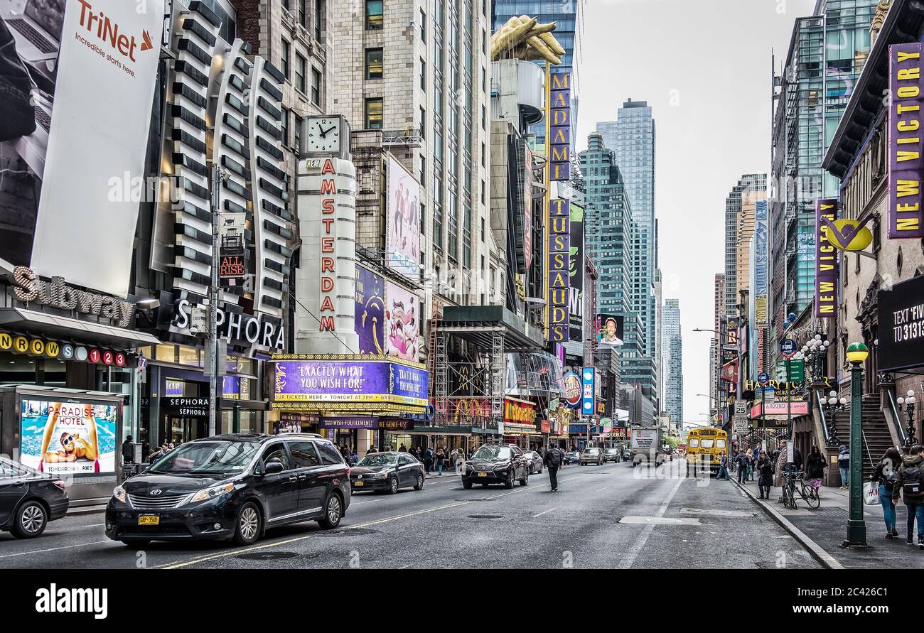 New York City, USA, May 2019, urban scene on the 42nd st between the ...